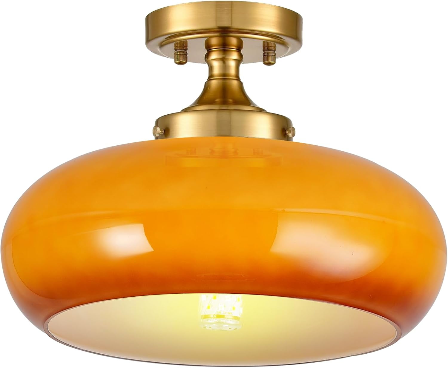 Mid-Century Ceiling Light with Orange Glass, Close To Ceiling Fixtures ...