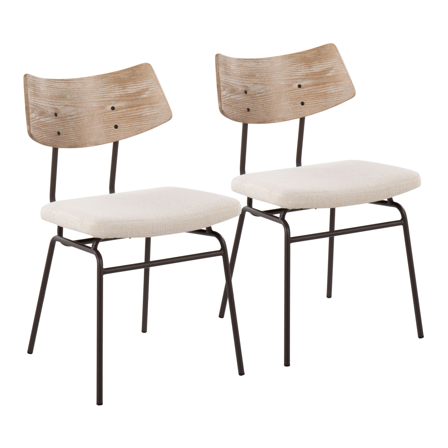 Mid-Century Chair Set in Brown Metal, Cream Fabric, and White Washed ...