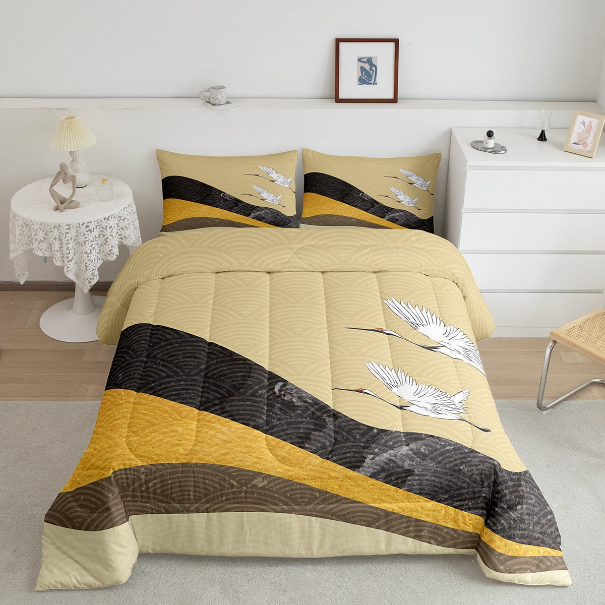 Mid Century Comforter Set King Modern Abstract Bedding Set Oriental Crane Bedding Comforter Sets ...