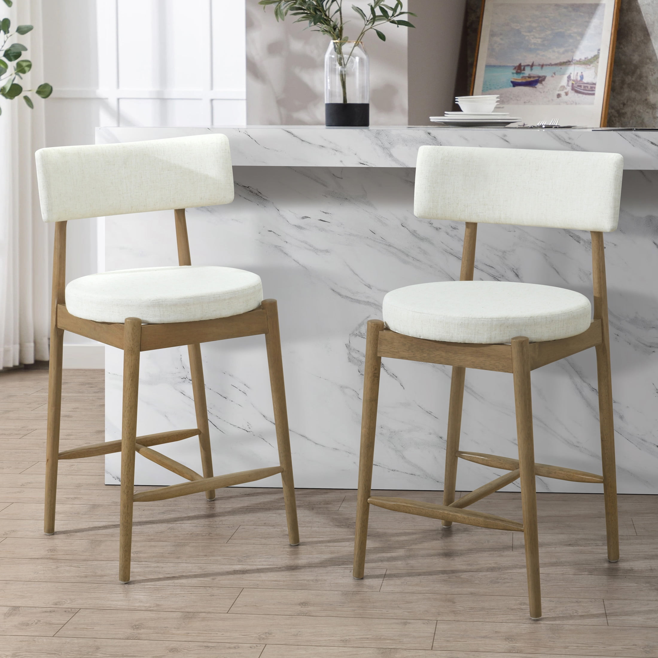 Mid-Century Counter Stools with Curved Open Back, Upholstered Seat ...