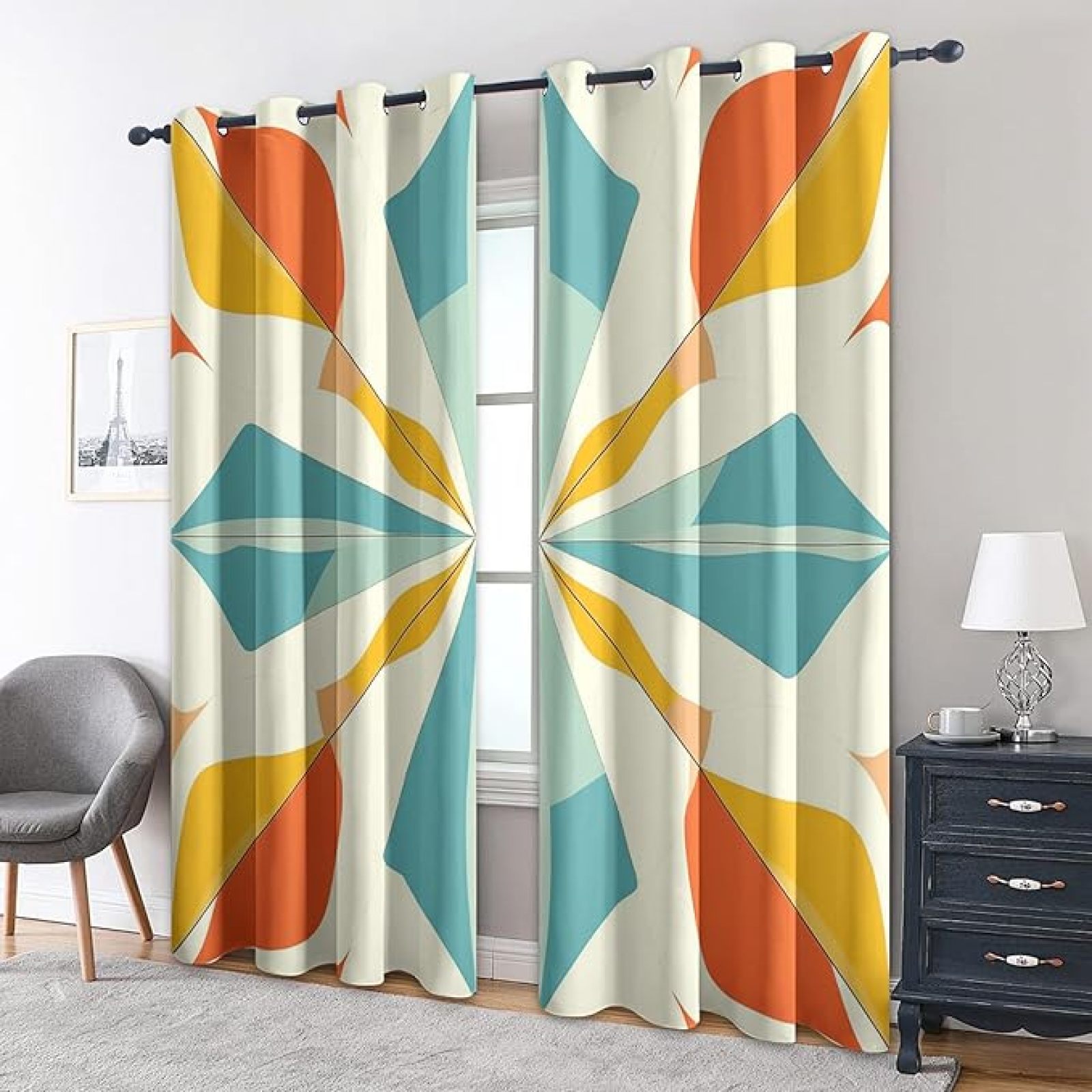 Mid Century Curtains, Abstract Retro Geometric Blackout Curtains For ...