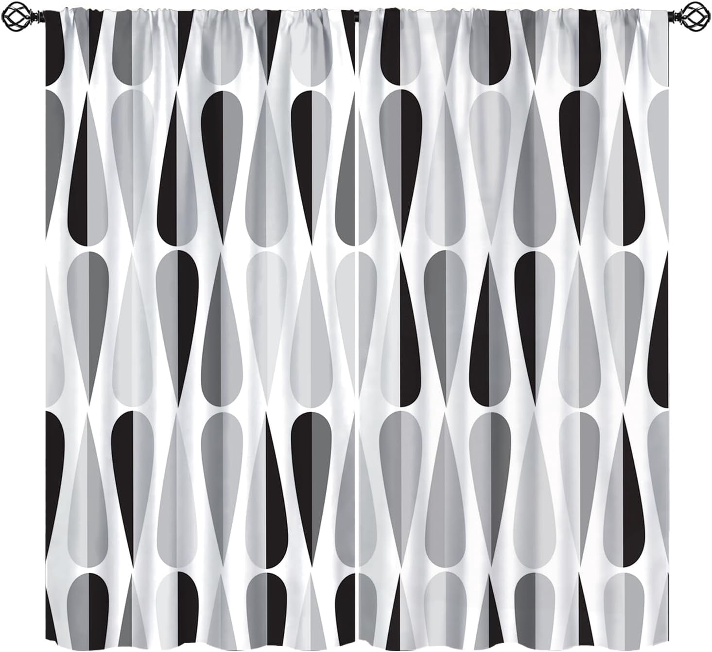 Mid Century Curtains, Classic Black White Gray Retro Droplet Shape ...