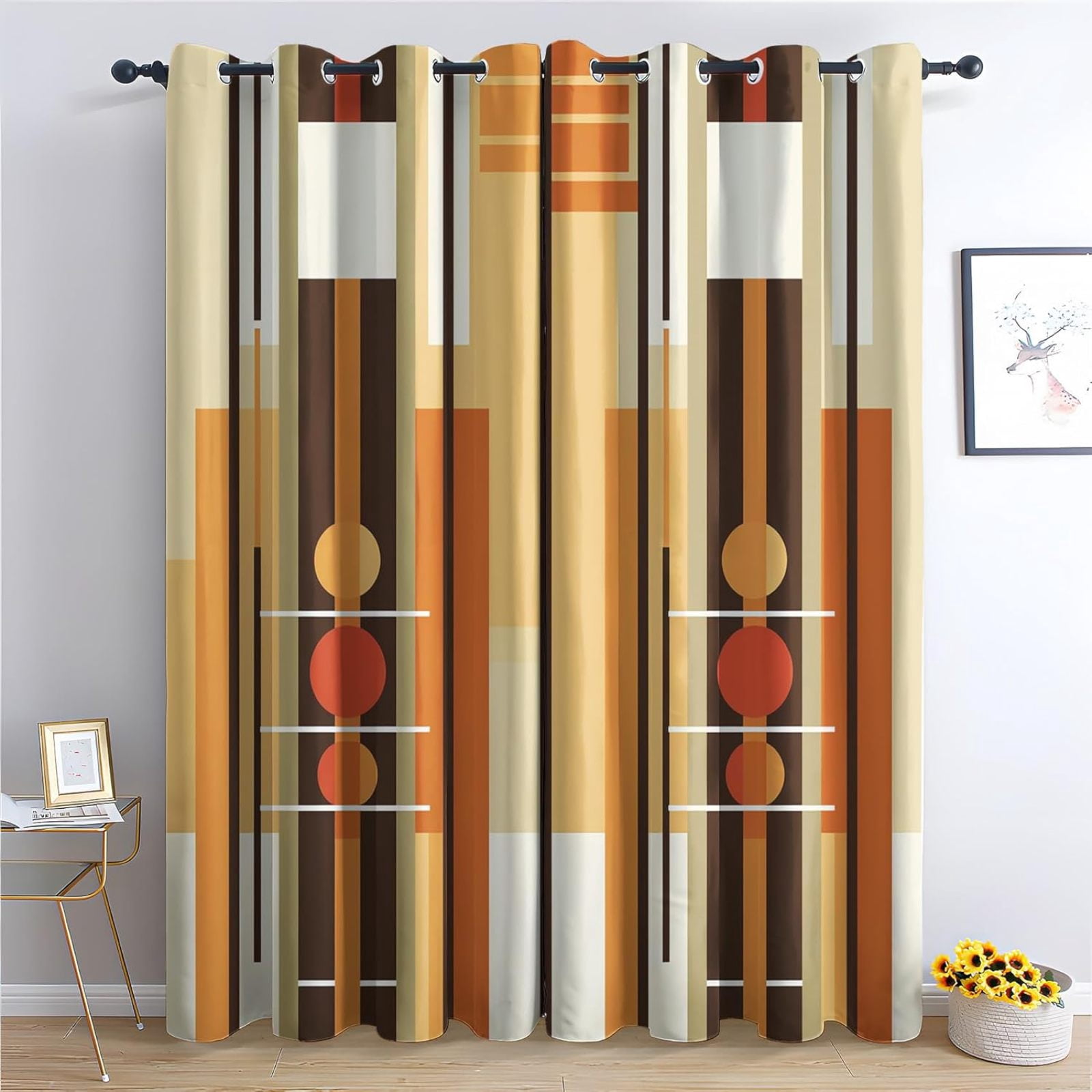 Mid Century Curtains For Living Room, Modern Geometric Blackout ...