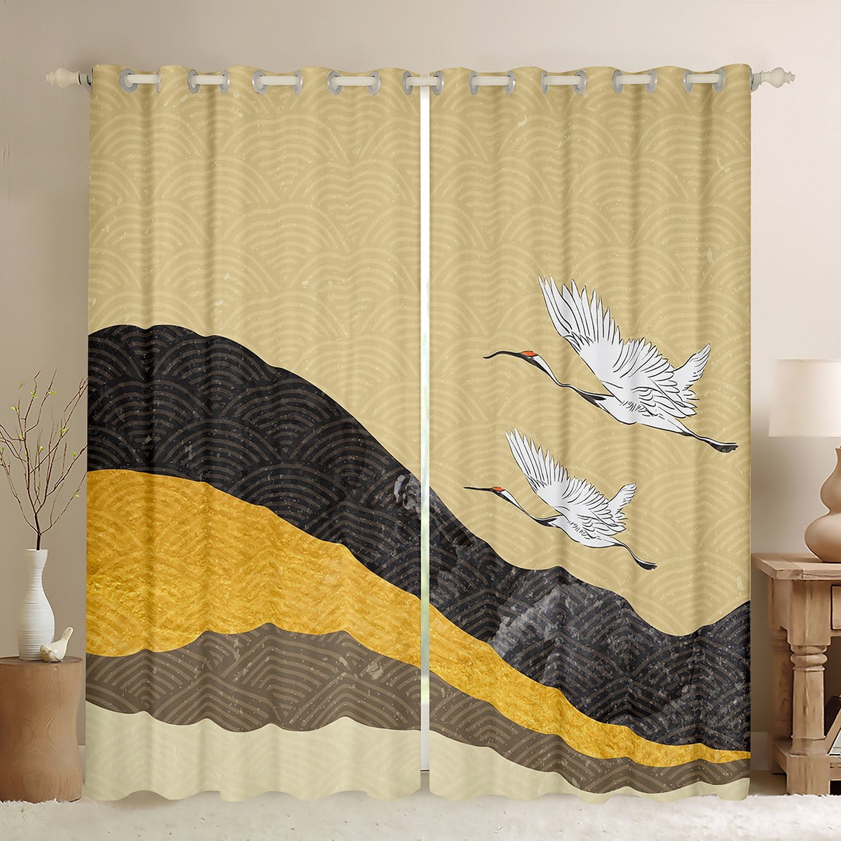Mid Century Curtains Modern Abstract Curtains & Drapes, Oriental Crane ...