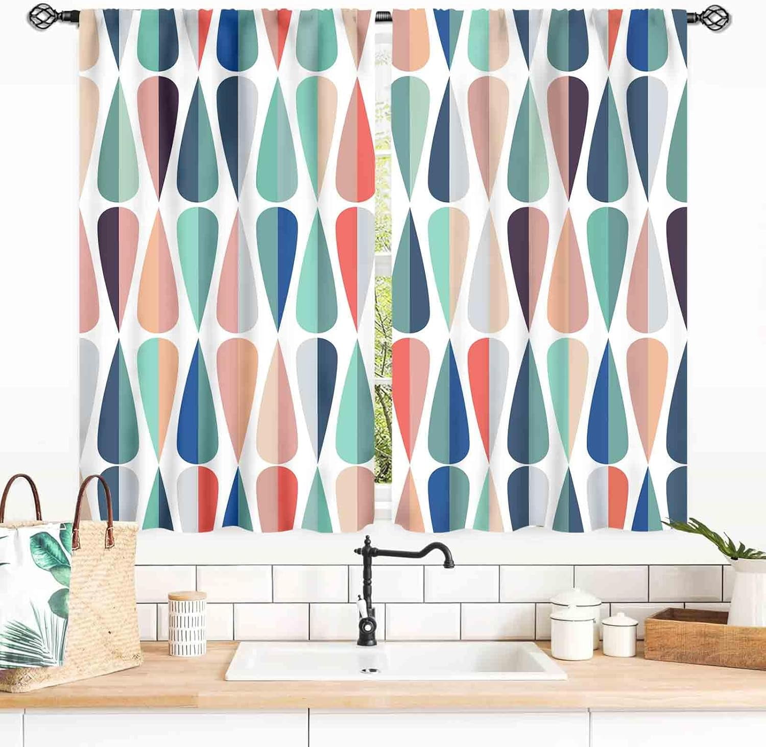 Mid-Century Curtains, Modern Abstract Geometric Vintage Retro Geo ...
