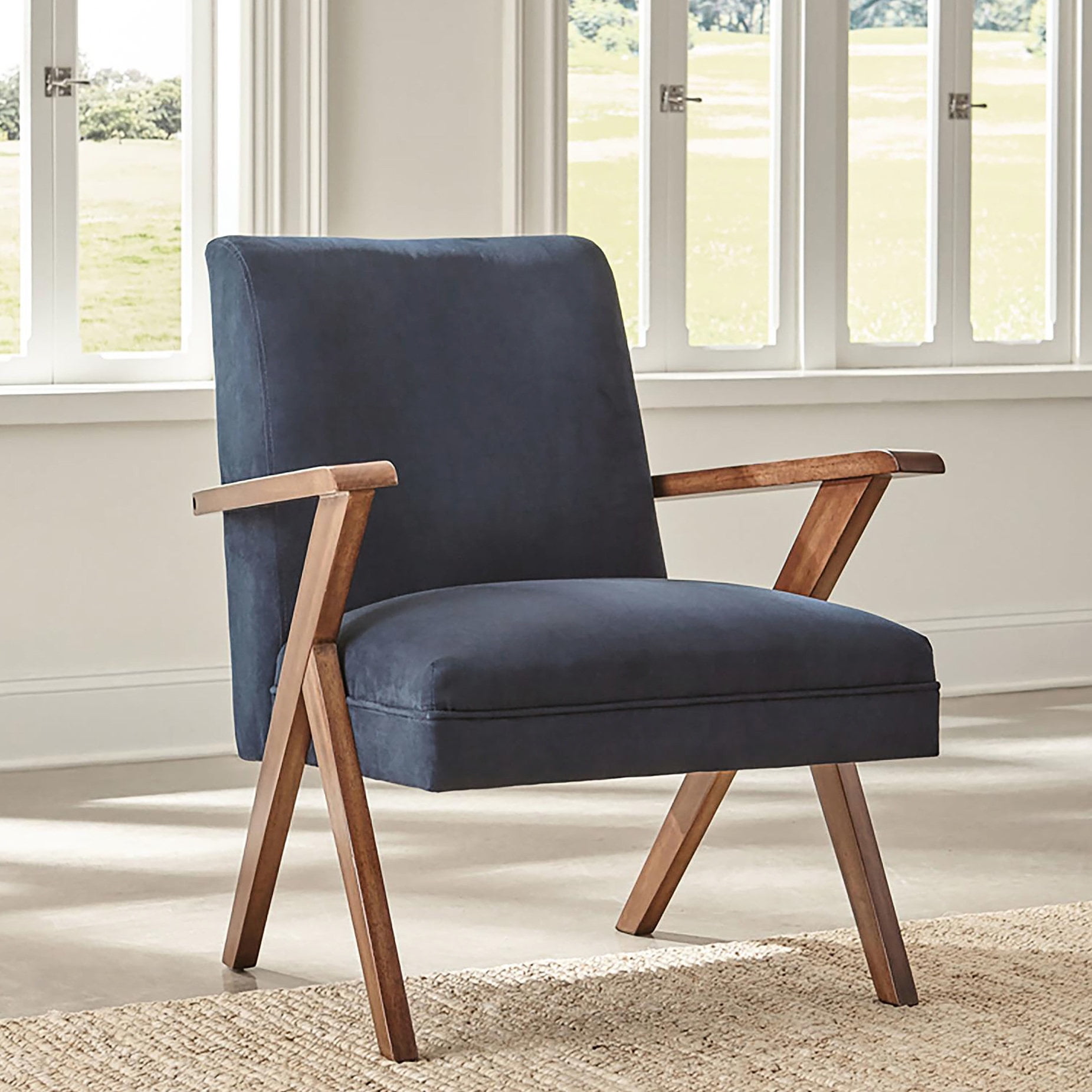 Mid - Century Dark Blue Chair | Relaxing Seating in Living Space ...