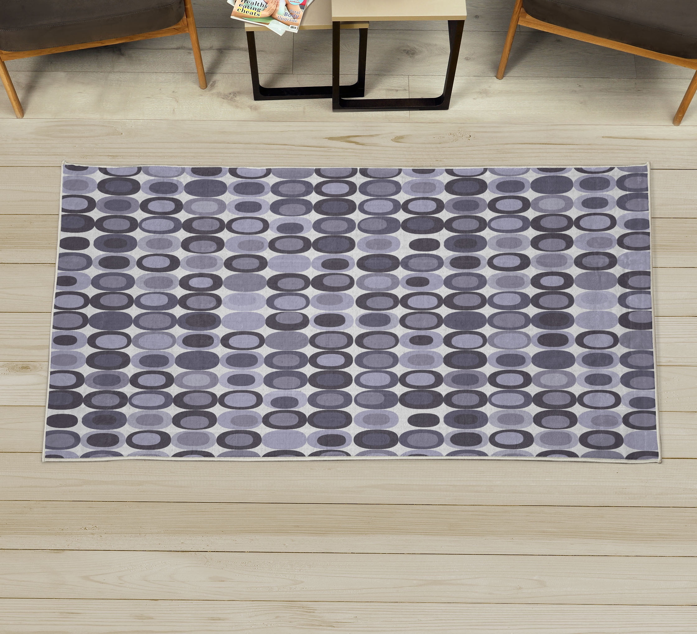 Mid Century Decorative Rug, Retro-Themed Styled Round Edged Mosaic ...