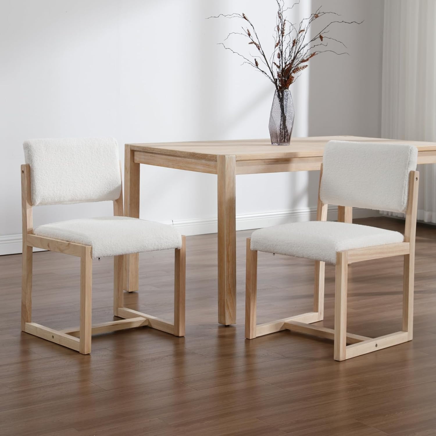 Mid-Century Dining Chairs Set of 2, Sherpa Upholstered Dining Room ...