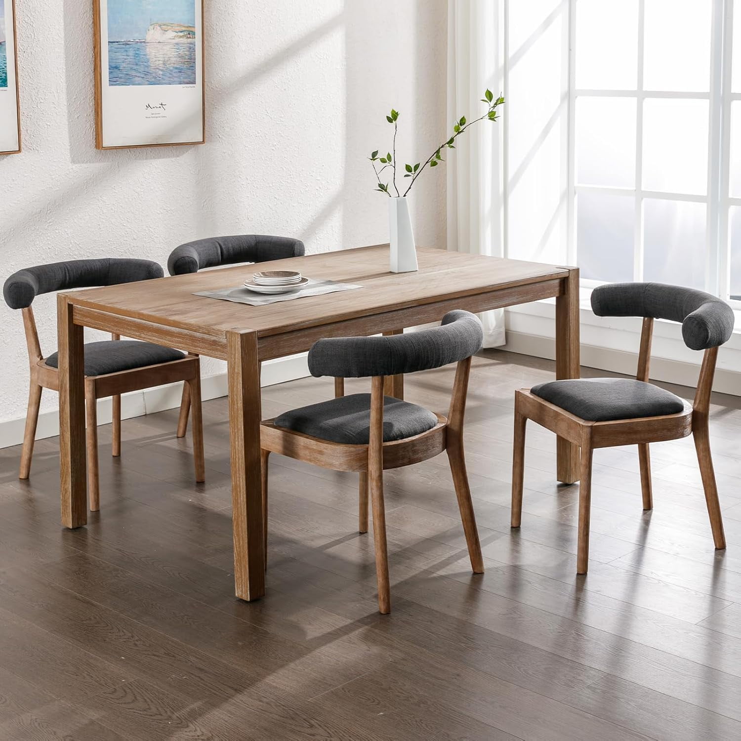 Mid Century Dining Room Chairs Set of 2 Comfy Faux Fur Wooden Side ...