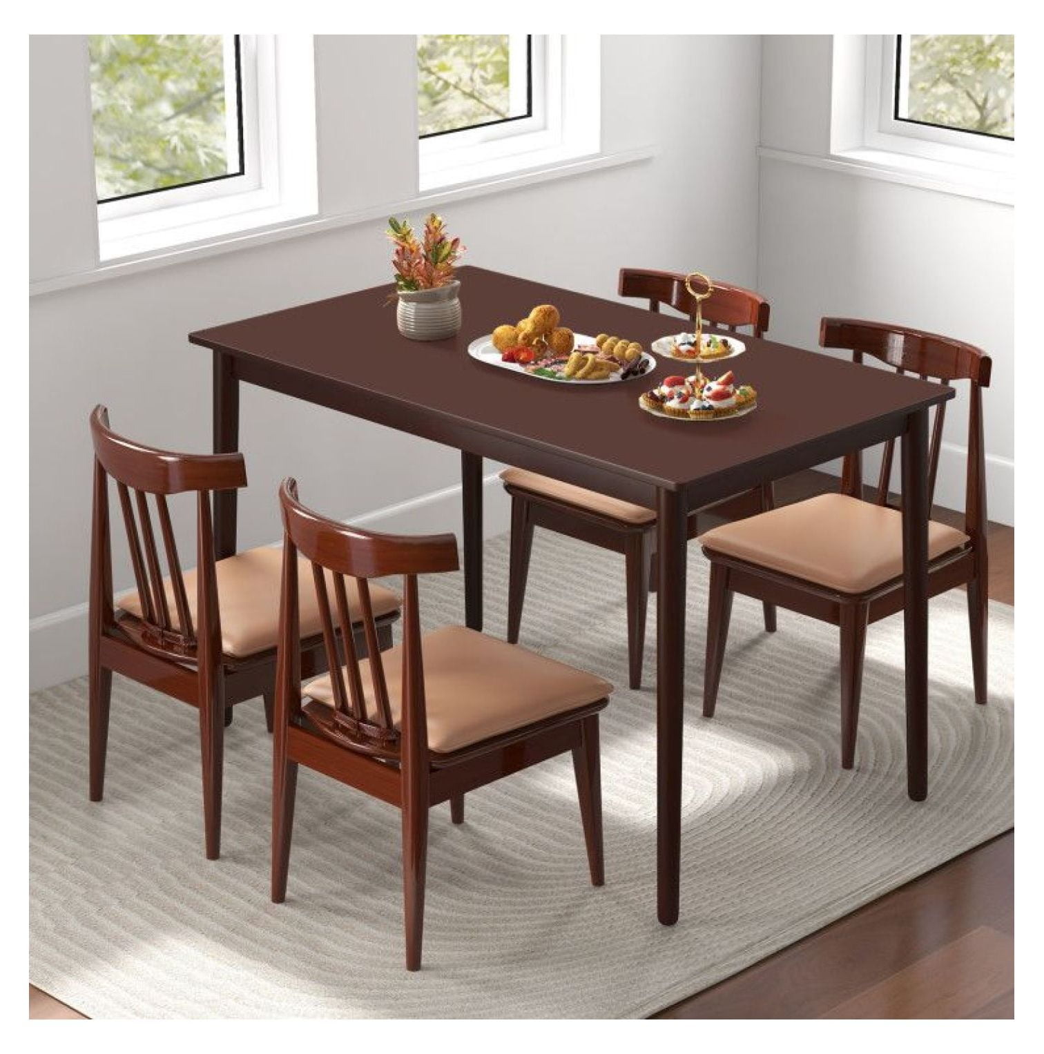 Mid Century Dining Table 48 Inch, Rubber Wood Legs, Kitchen Table for 4 ...