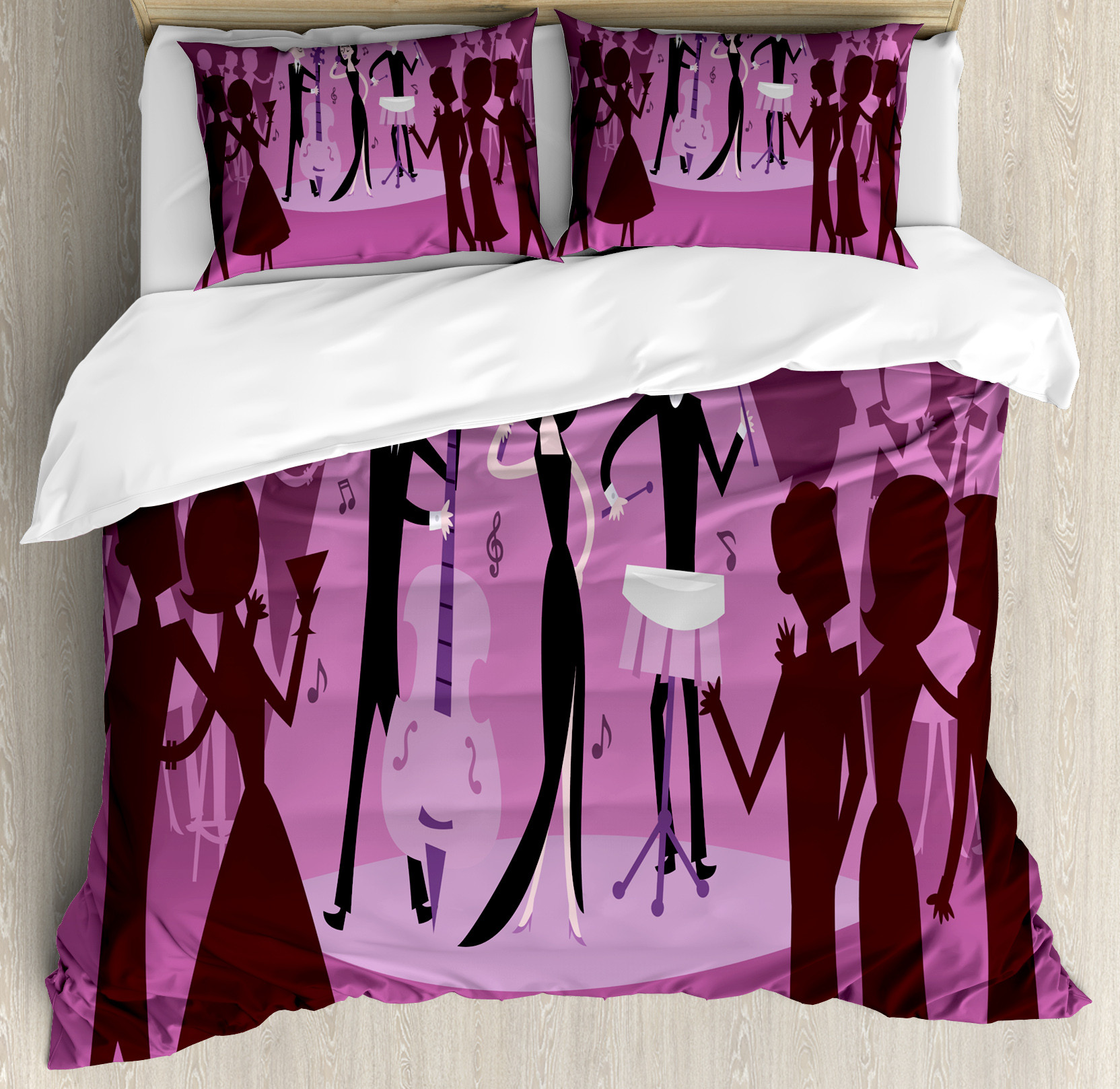 Mid Century Duvet Cover Set, Modern Jazz Club Scene Illustration with ...