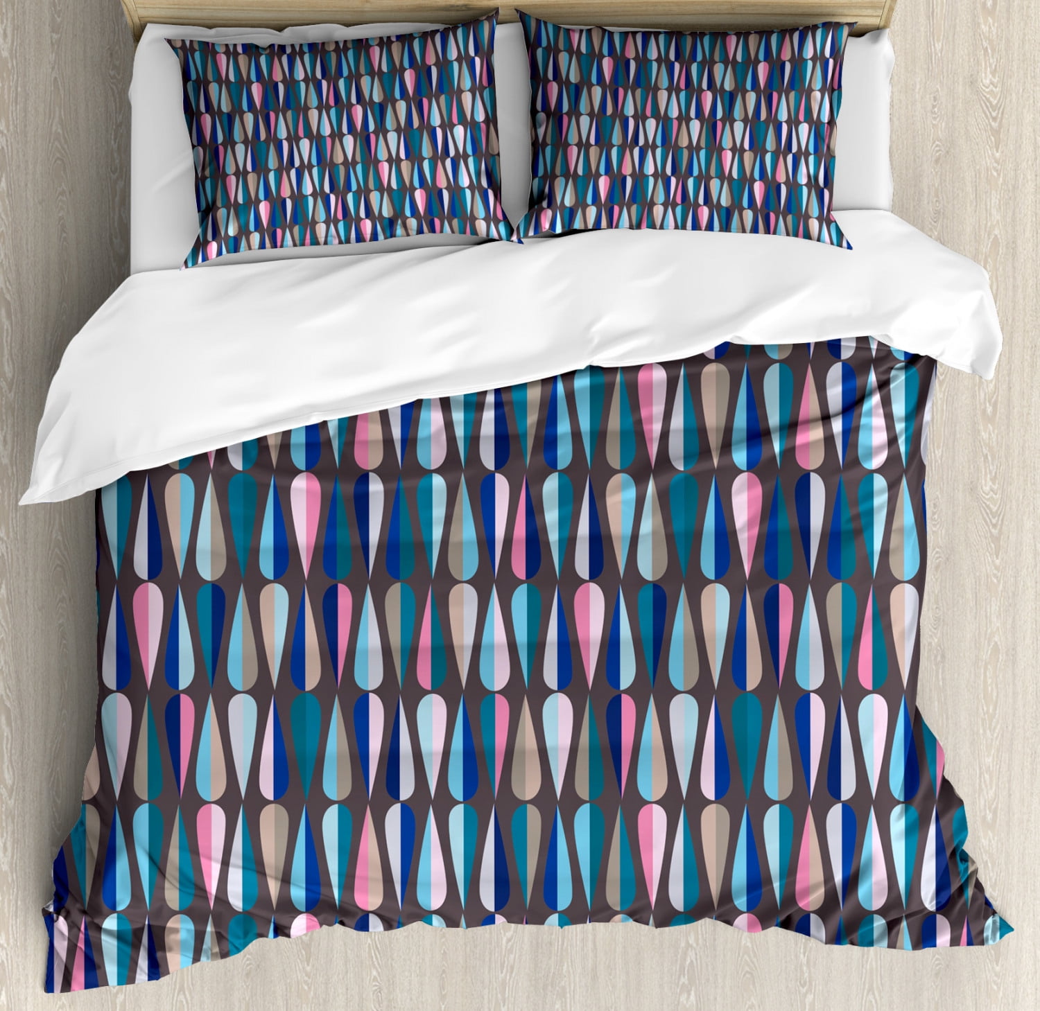 Mid Century Duvet Cover Set Queen Size, Modern Style Retro Pattern with ...
