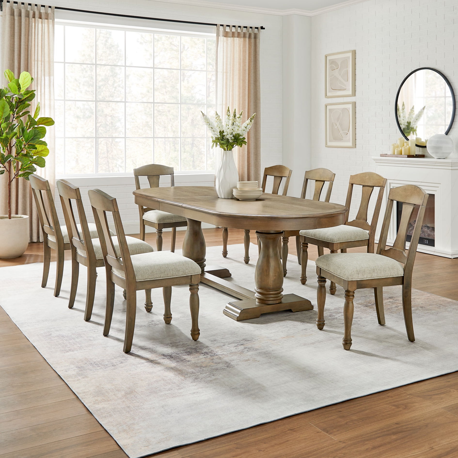 Mid Century Extendable Dining Table Set with 6 Upholstered Chairs, 76 ...