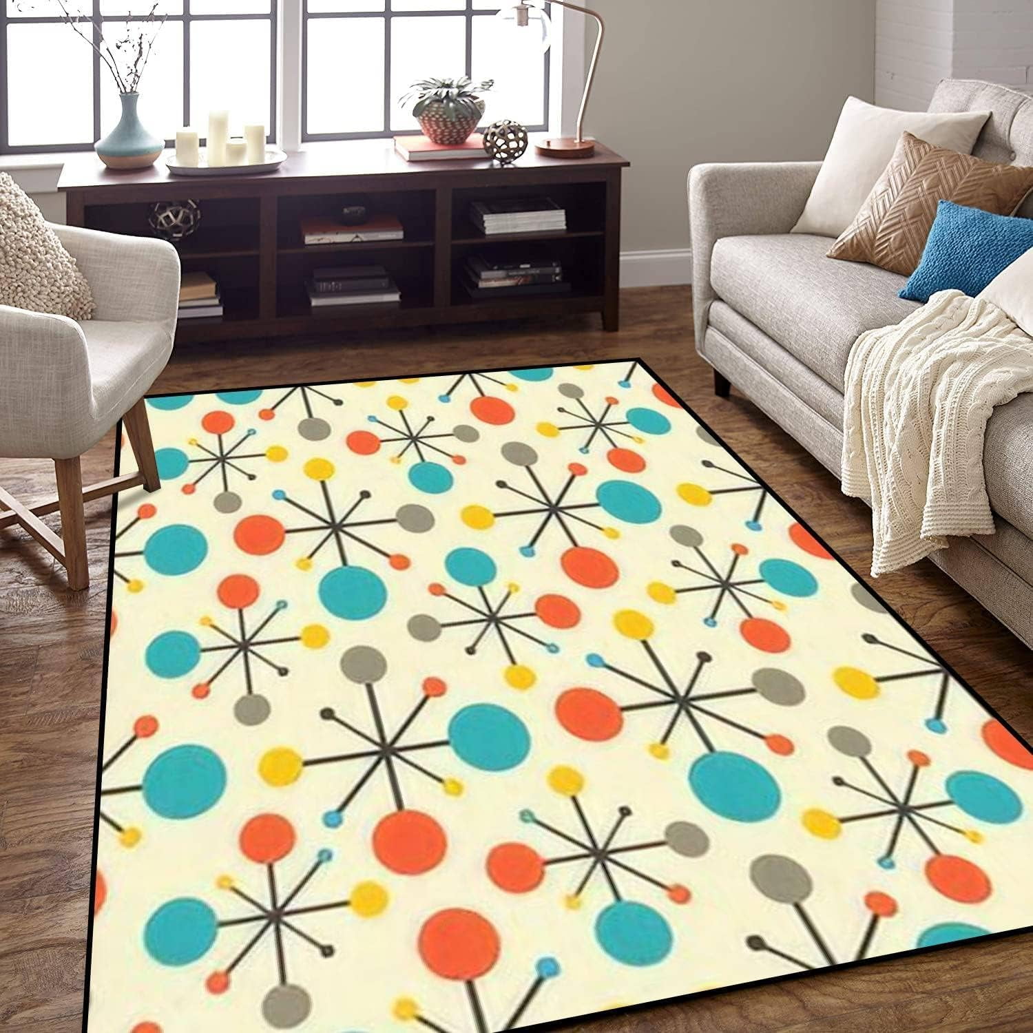 Mid Century Fifties Modern Area Rug Atomic Retro Colors Living Room ...