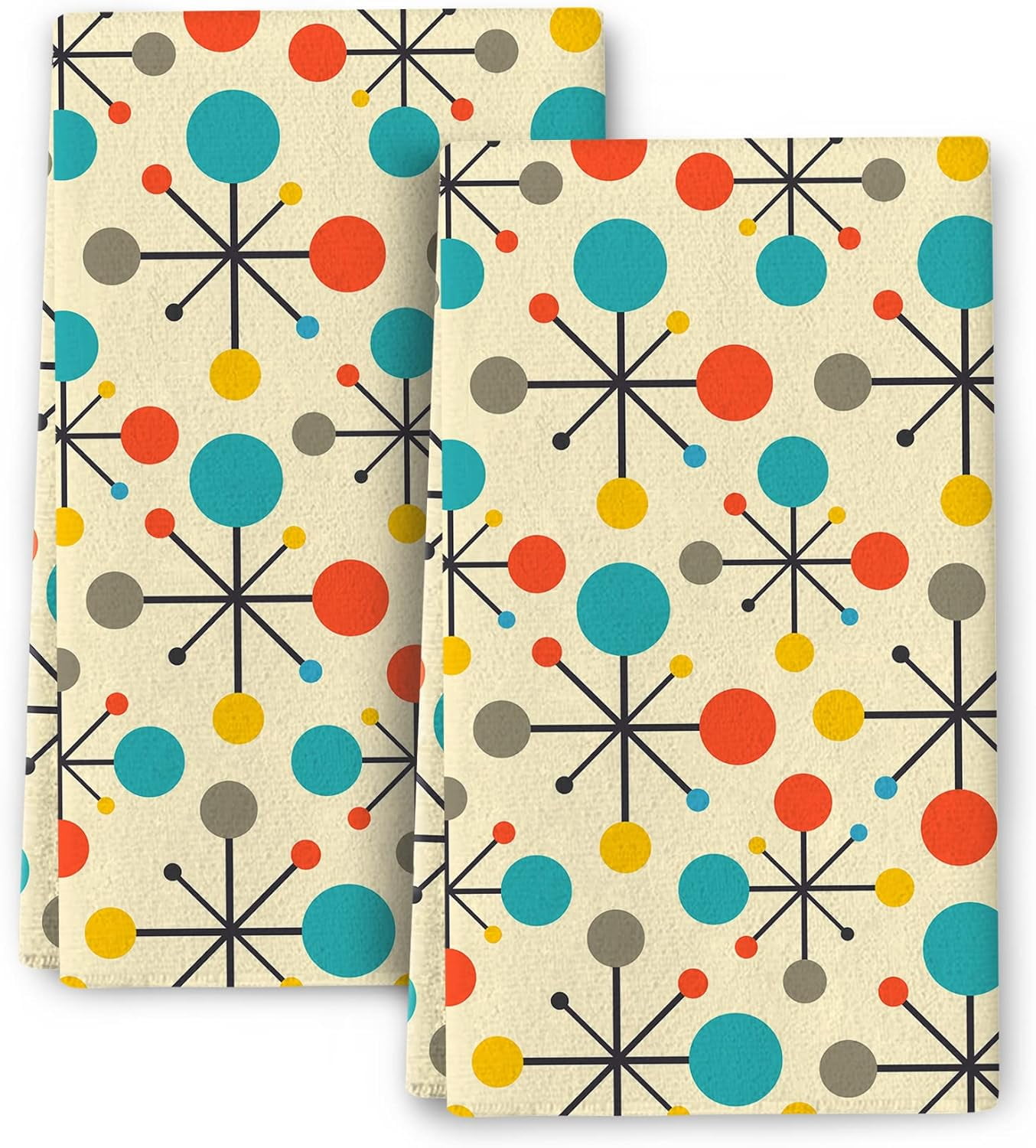 Mid Century Fifties Modern Atomic Retro Colors Kitchen Dish Towel Set of 2 Soft Absorbent ...