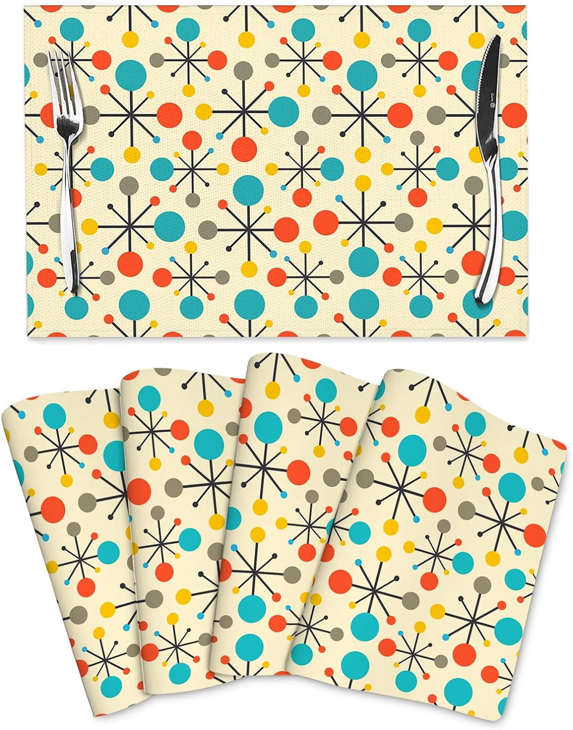 Mid Century Fifties Modern Atomic Retro Placemats Set of 4 Yellow ...