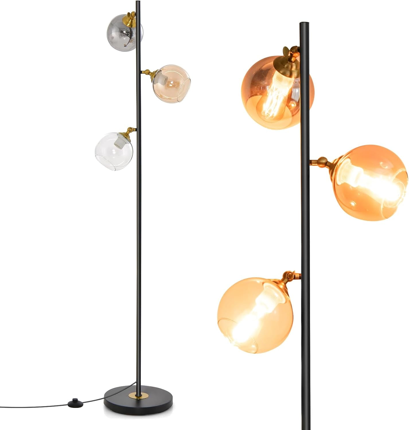 Mid Century Floor Lamp, Modern Freestanding Lamp with 3 Glass Globe ...