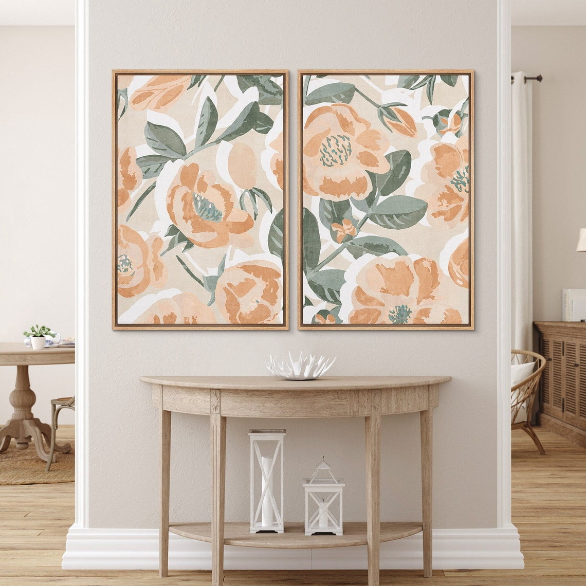 Mid Century Flower Wall Art Print, Light Orange Botanical Eclectic Home ...