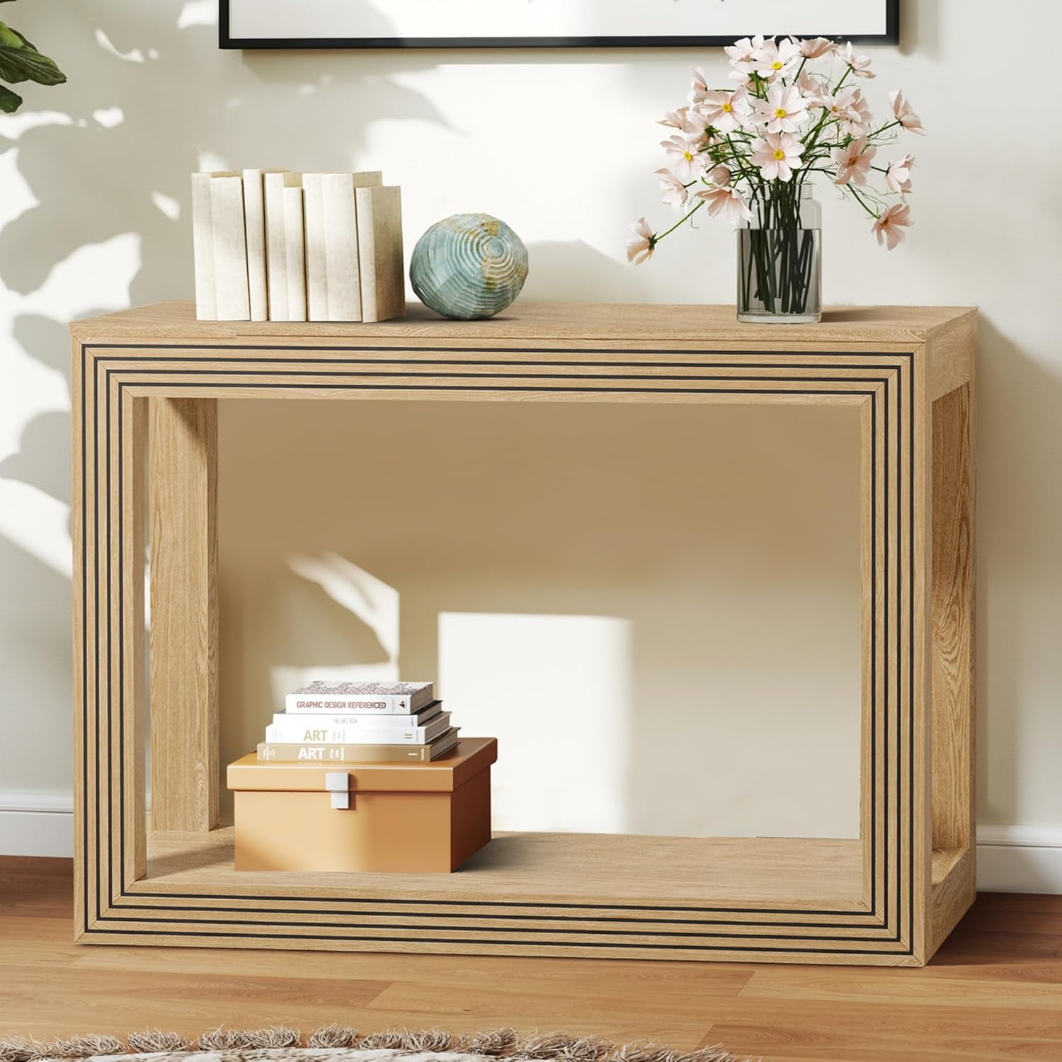 Mid-Century Fluted Console Table with Storage, Narrow Wooden Entryway ...