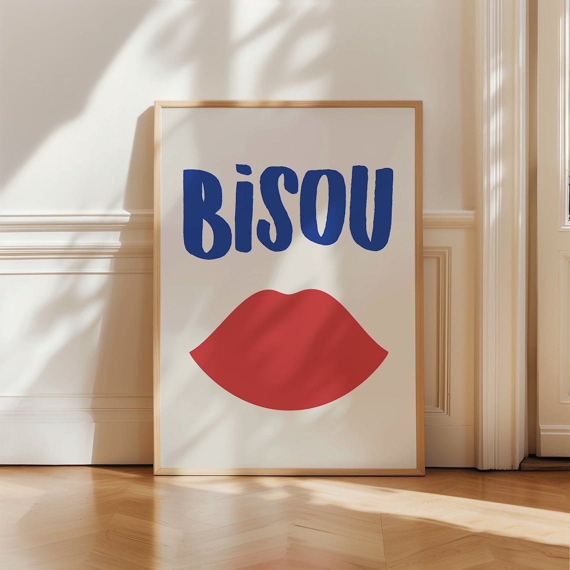 Mid Century French Kiss Bisou Wall Art, Unframed Canvas Size 24x36 ...