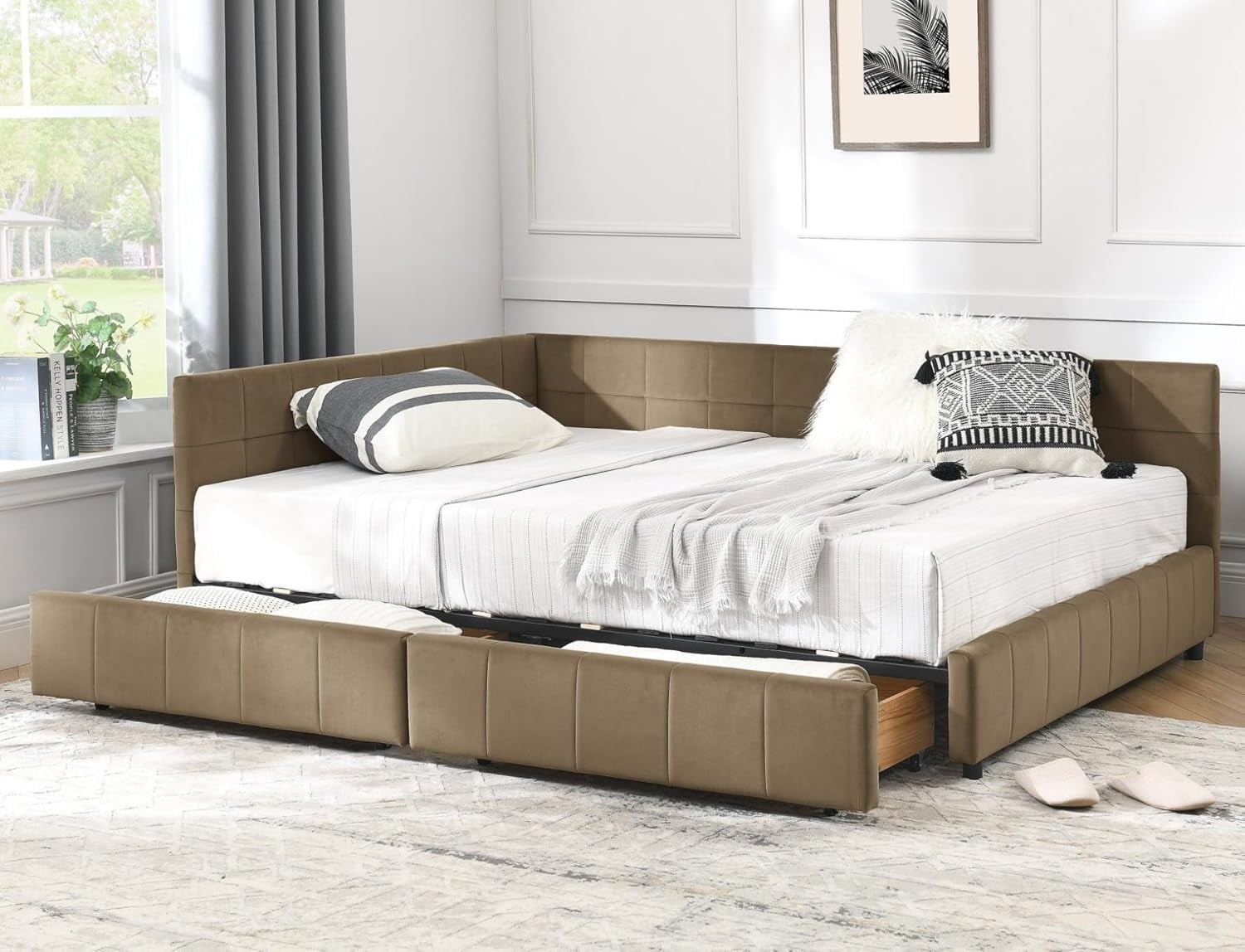 Mid-Century Full Size L-Shaped Corner Daybed with Storage Drawers ...