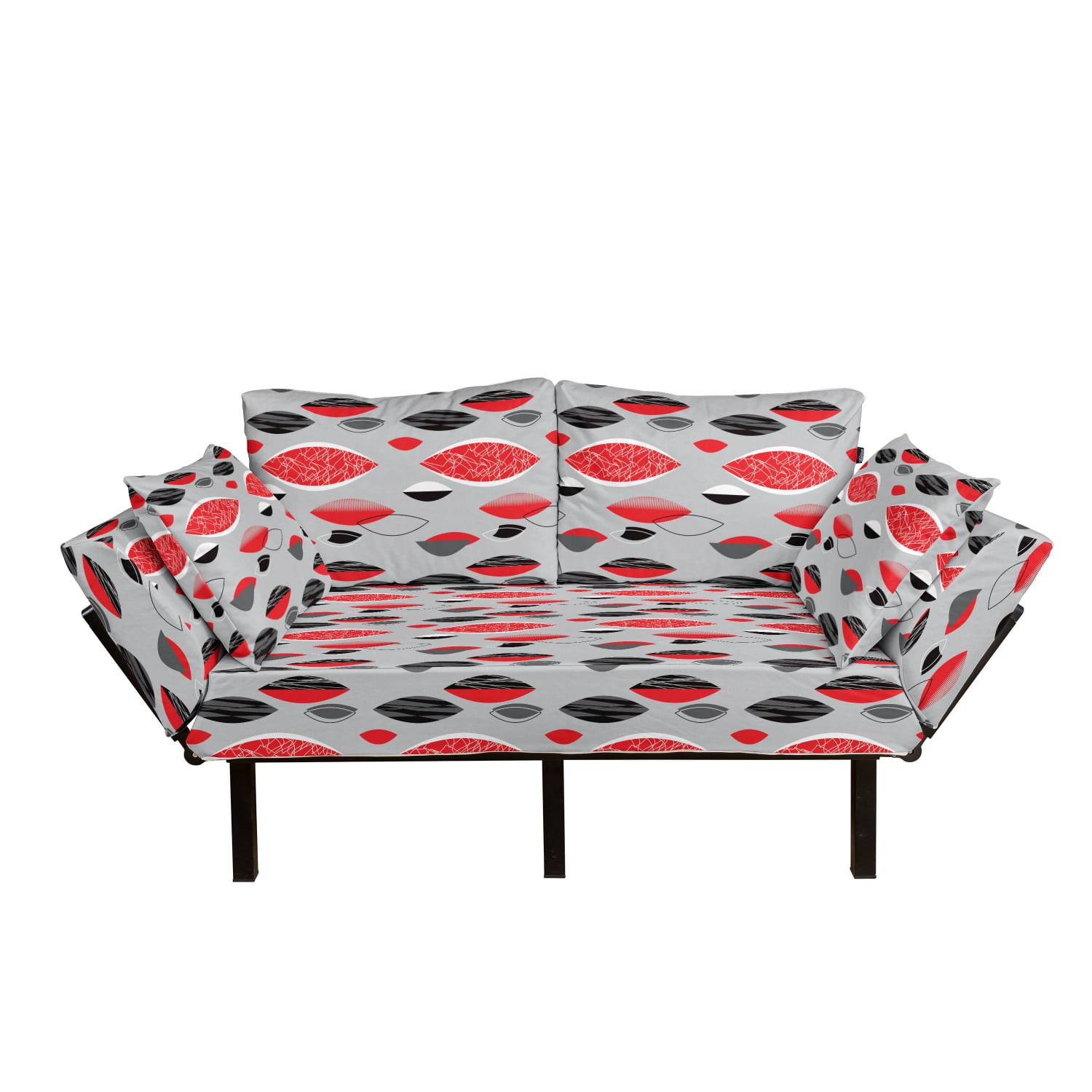 Mid Century Futon Couch, Abstract Oval Leaf Forms with Different ...