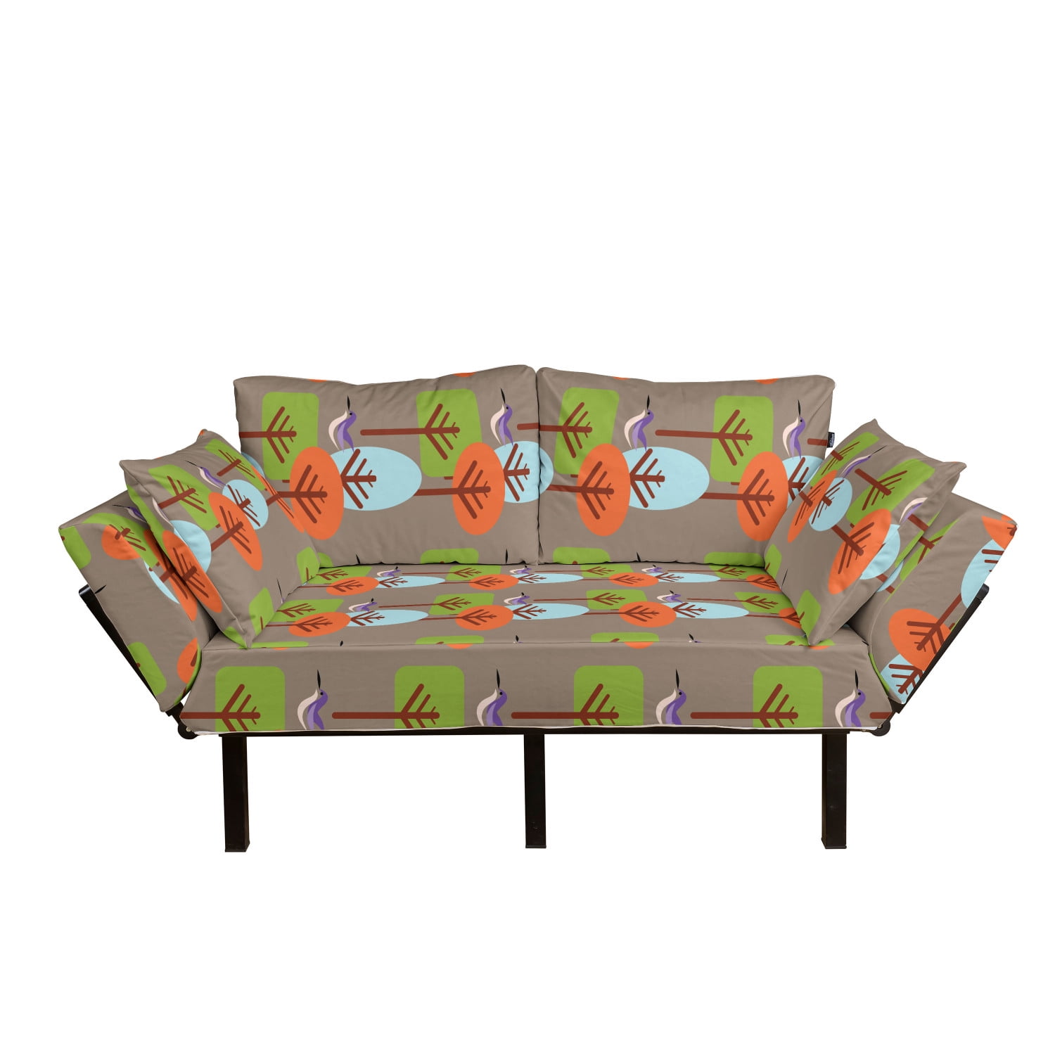 Mid Century Futon Couch, Flying Hummingbird and Colorful Trees Simple ...
