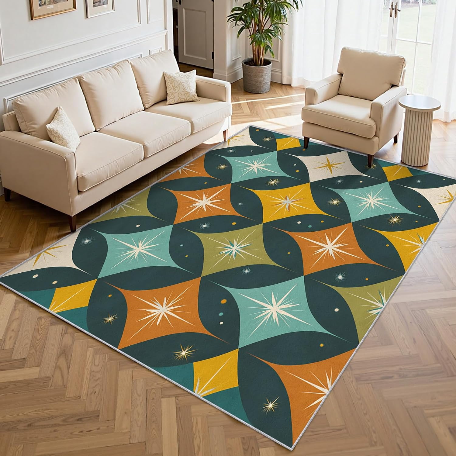 Mid Century Geometric Area Rugs, Multicolor Modern Geo Pattern Carpet ...