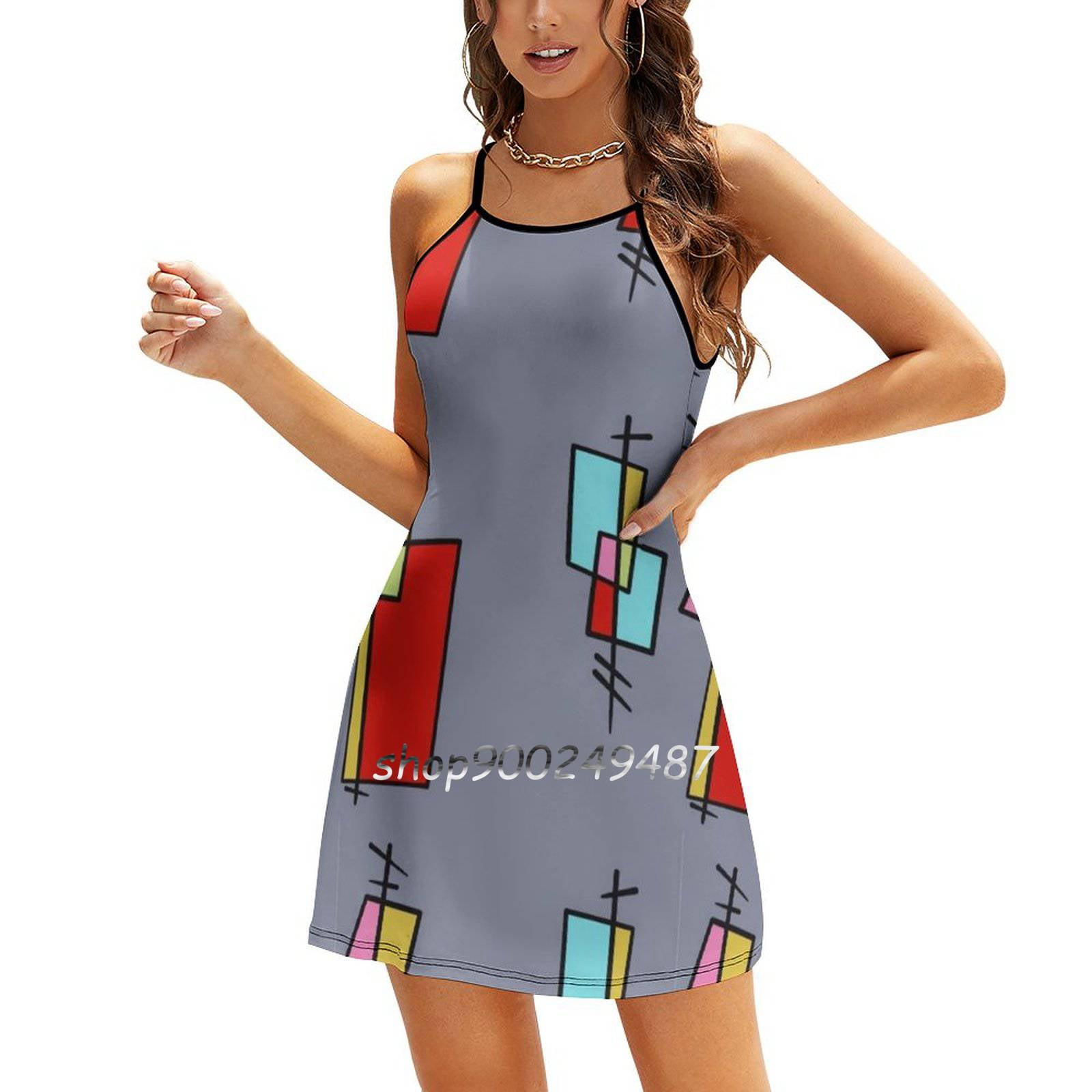 Mid Century Geometric Goodness Square Neck Dress New Plus Size Elegant ...