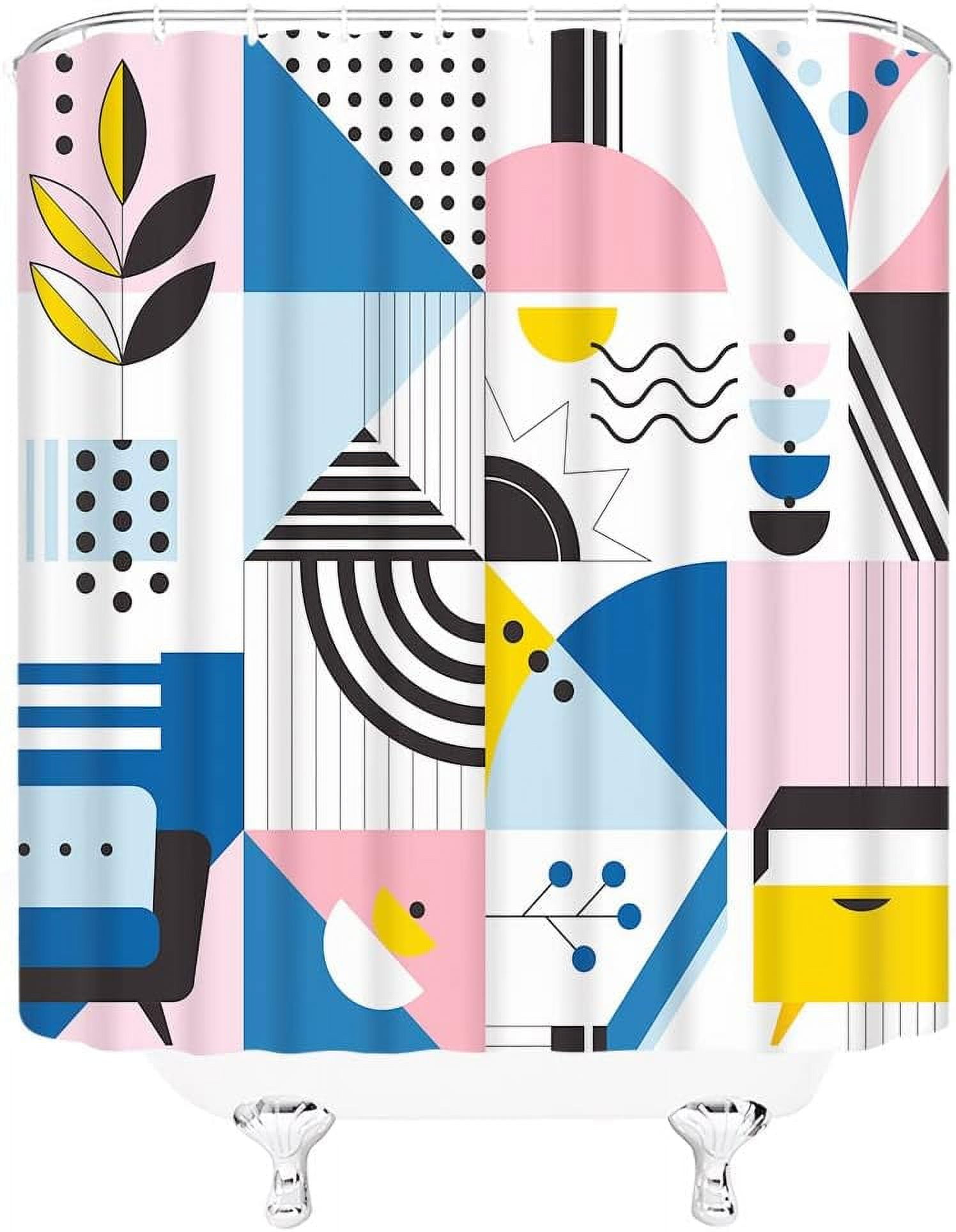 Mid Century Geometric Shower Curtain Abstrict Geometry Triangle Polka ...