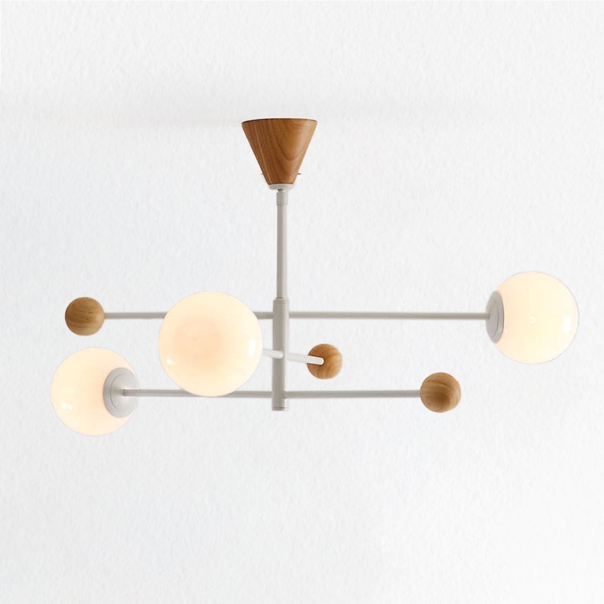 Mid-Century Globular Wood Ceiling Light, Antique White 28" Kids Ceiling ...