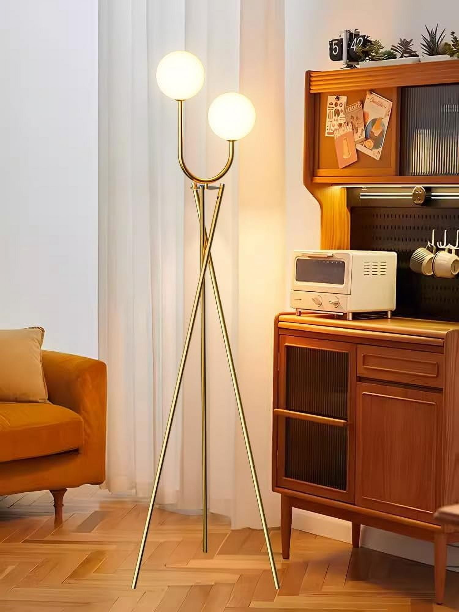Mid Century Gold Floor Lamp with U-Stylish 2-Lights and 2Pcs 3000K G9 ...