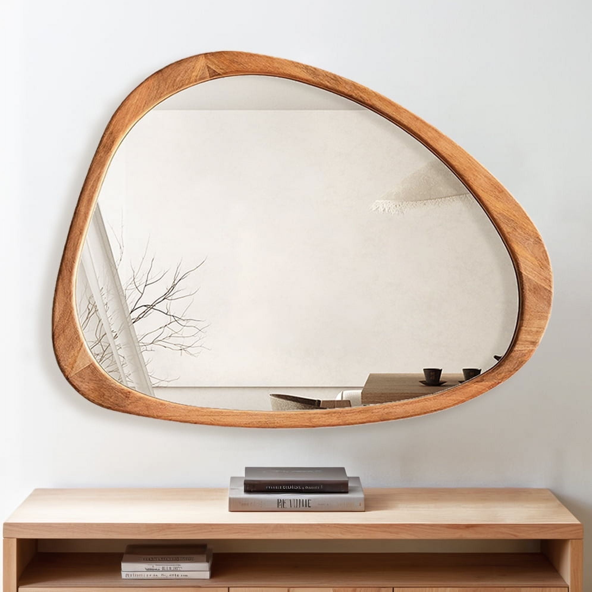 Mid-Century Handcrafted Asymmetrical Polished Wood Wall Mirror ...