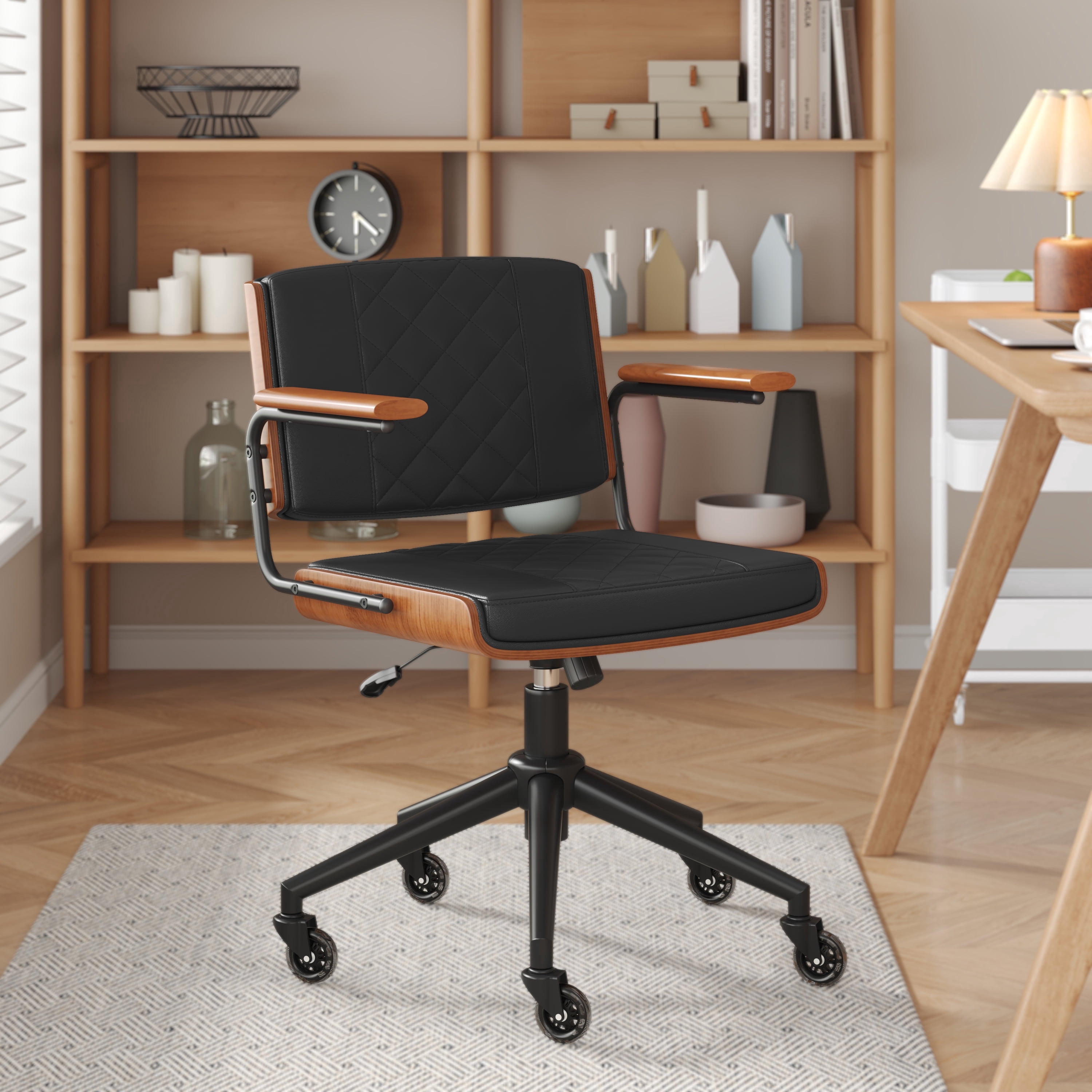Mid-Century Home Office Chair with Swivel and Rubber Wheels, Task ...