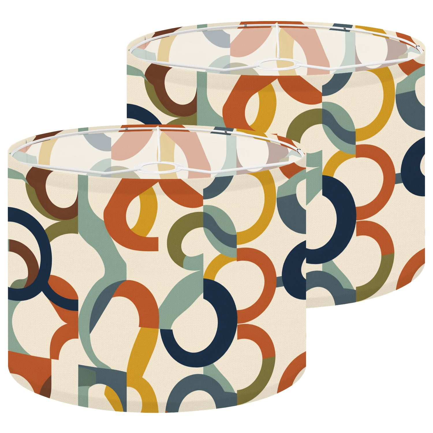 Mid Century Lampshades 2 Pack Abstract Geometric Curved Shapes Earthy ...
