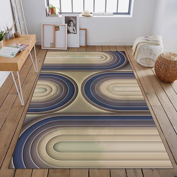 Mid Century Line Art Area Rugs, Nordic Minimalist Rainbow Graphics Easy ...