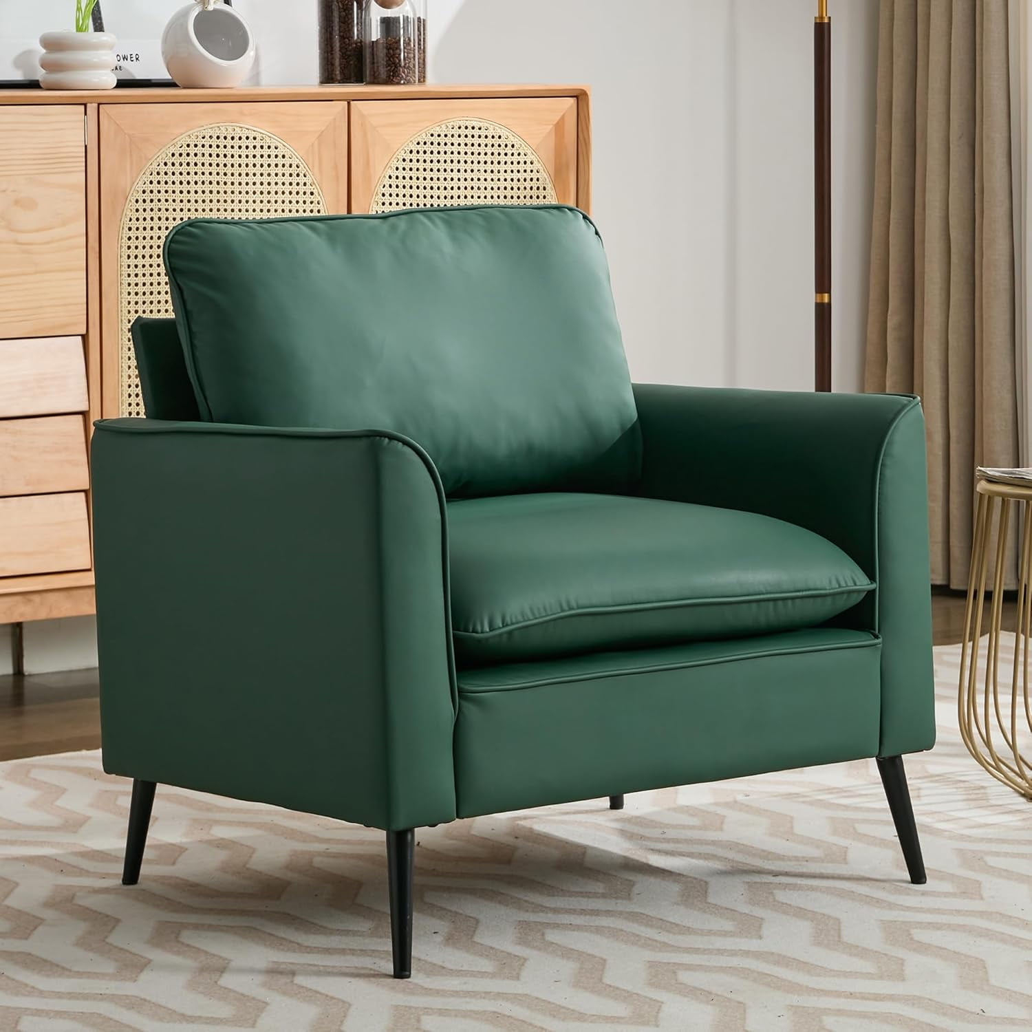 Mid-Century Living Room Accent Chairs Set of 1 - Oversized Faux Leather ...