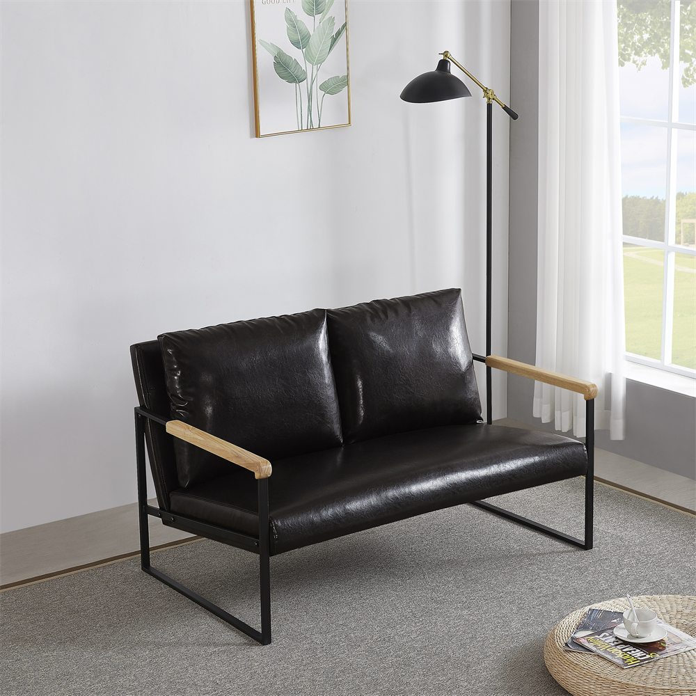 Mid Century Loveseat Sofa, Faux Leather Upholstery Loveseat Sofa with ...