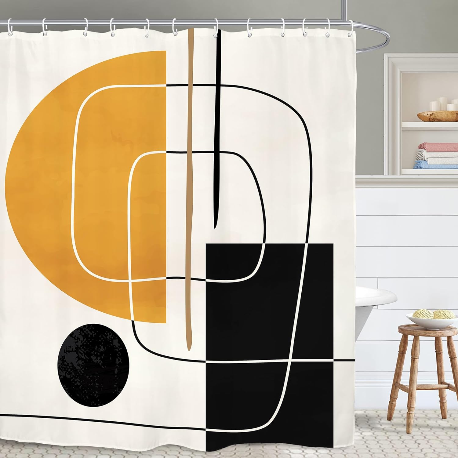 Mid Century Minimalist Abstract Bathroom Shower Curtain 71W by 71H Inch ...