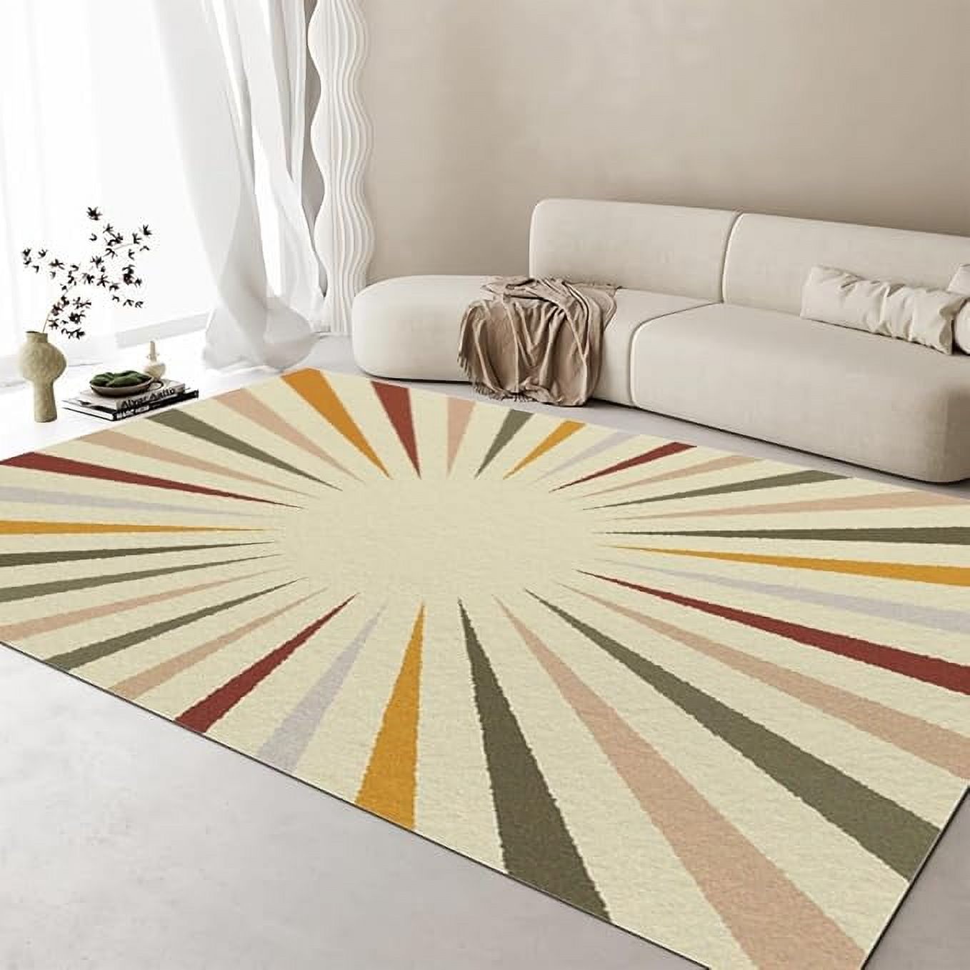 Mid Century Minimalist Area Rug, Boho Rainbow Minimalist Living Room ...