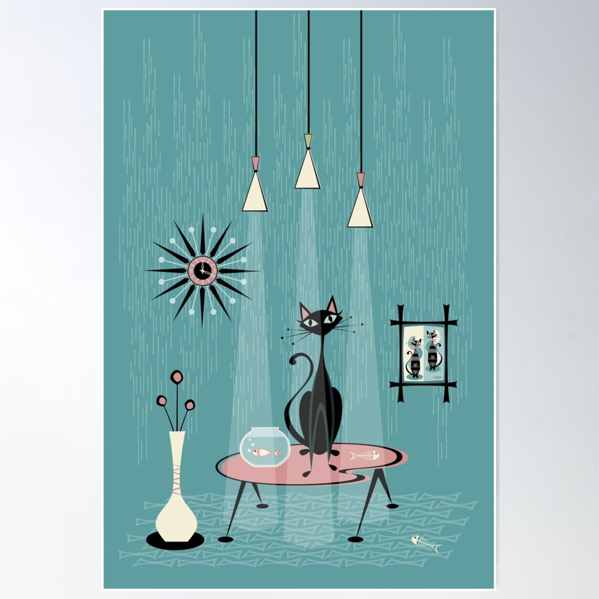 Mid Century Mischief / Cat Red-Handed I B Poster Wall Art, Modern Wall ...