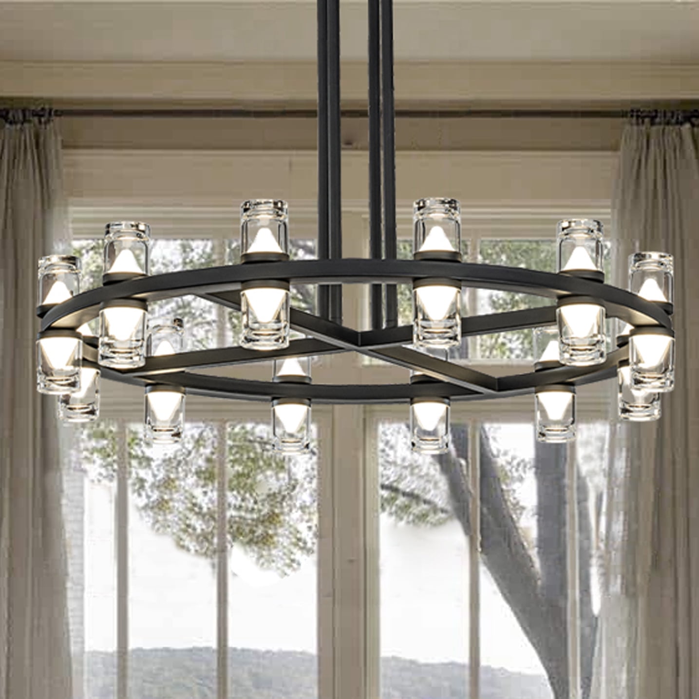 Mid-Century Modern 12-Light 32'' Rustic Industrial Round LED Chandelier ...