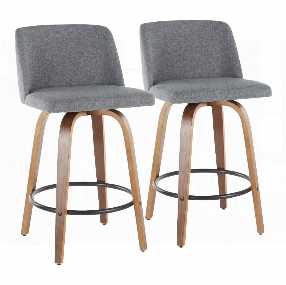 Mid-Century Modern 2-Piece Walnut and Grey Fabric Counter Stools by ...