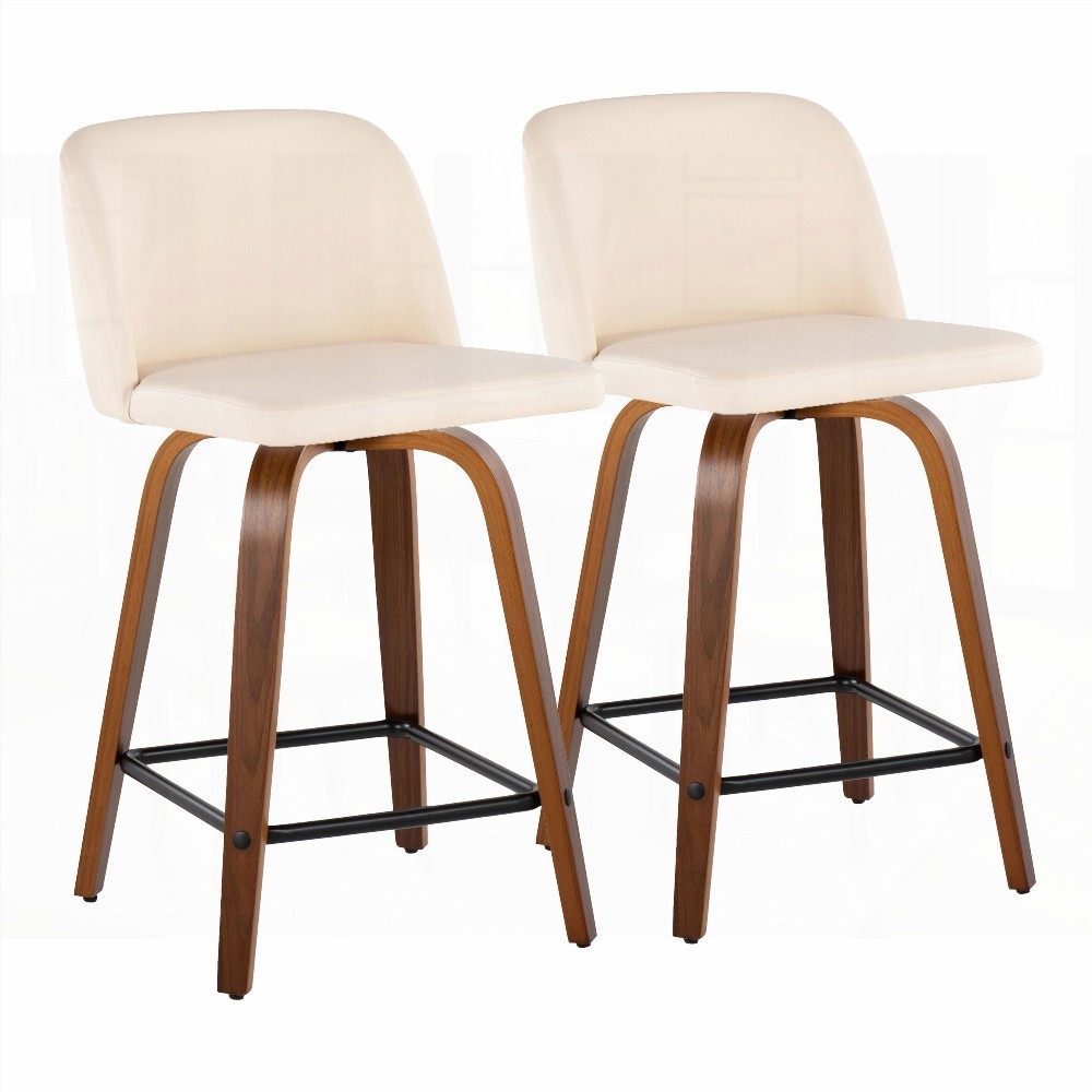 Mid-Century Modern 24" Fixed Height Counter Stools Set of 2 in Walnut ...