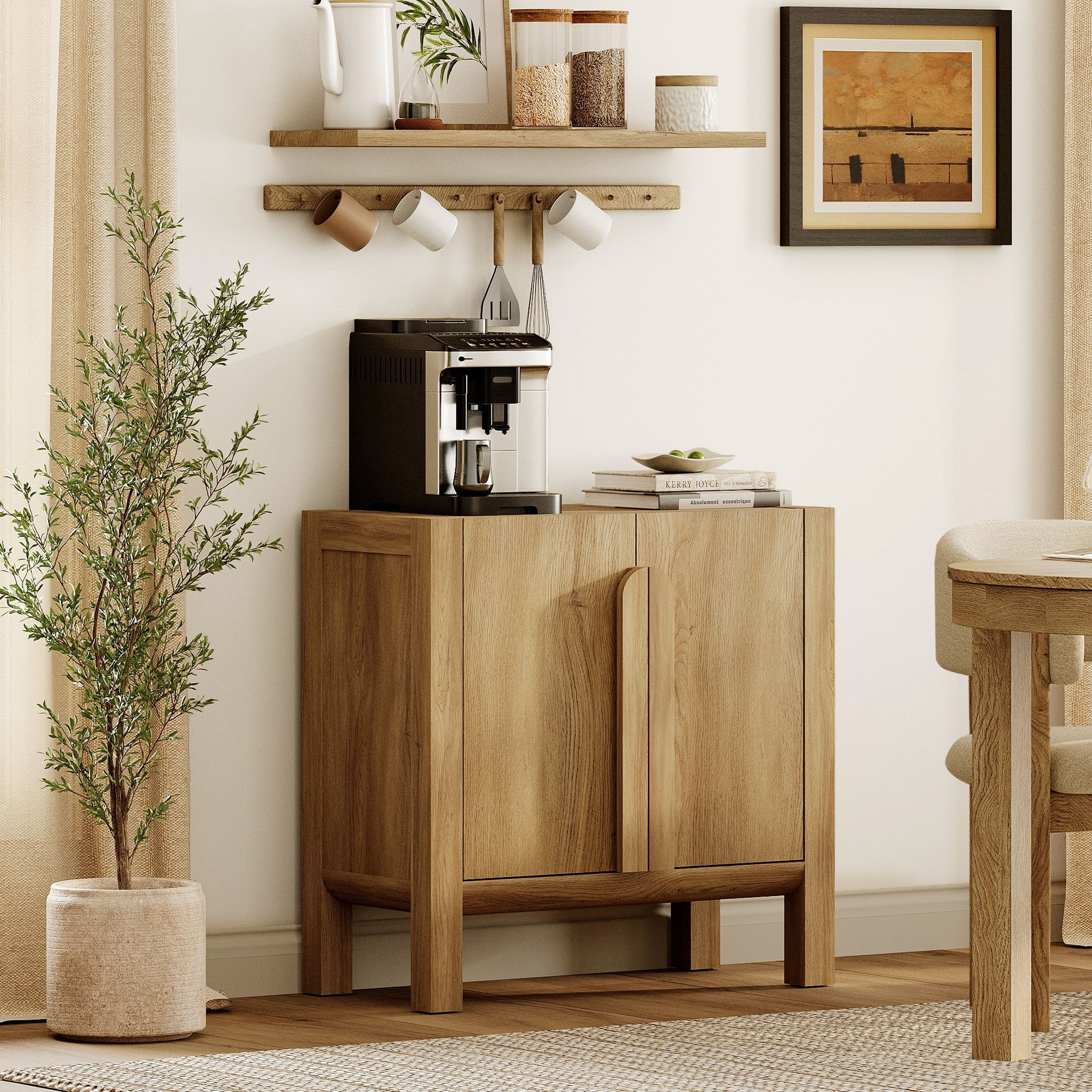 Mid-Century Modern 31.5" Sideboard Buffet Cabinet with Storage, Wood ...