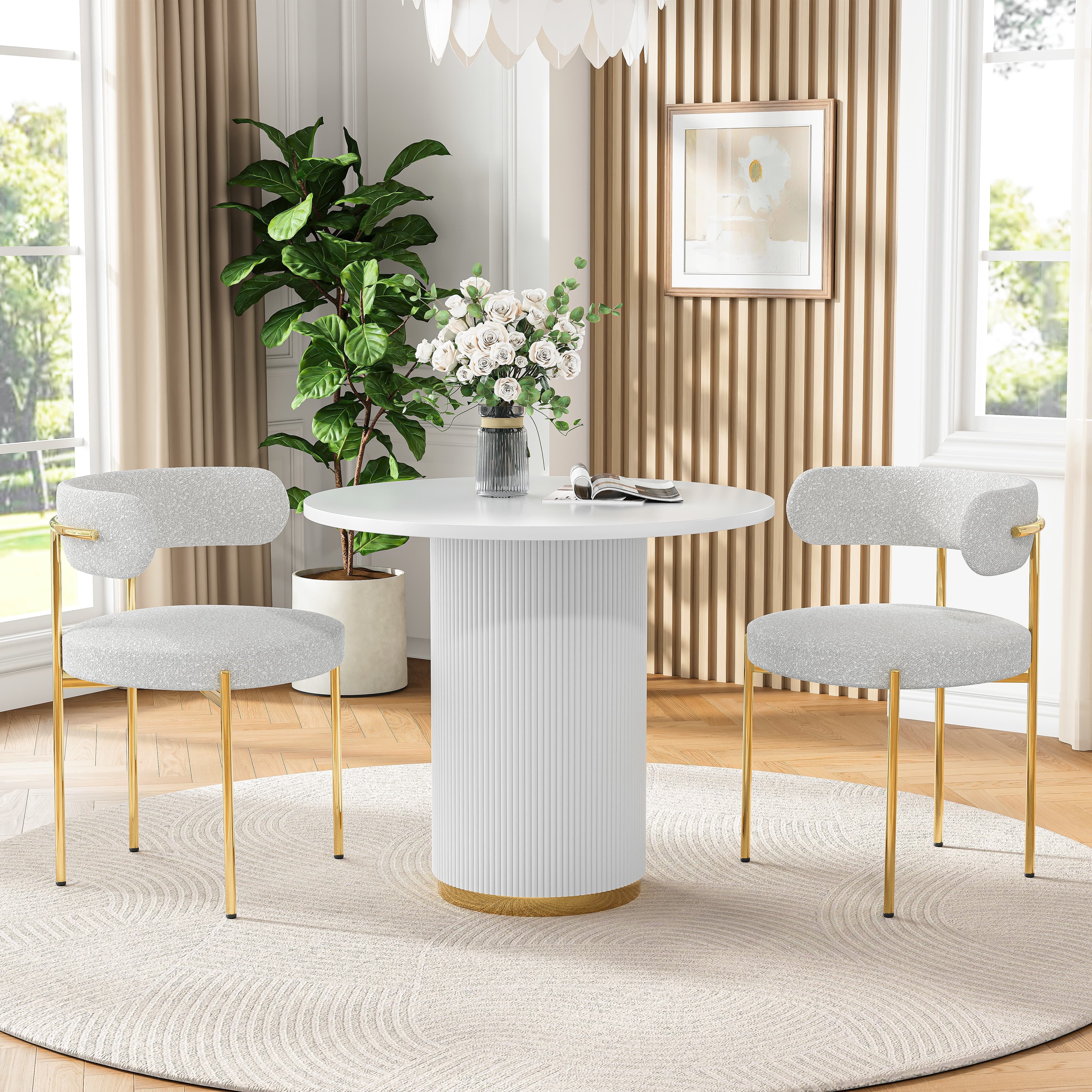 Mid-Century Modern 35" Round Dining Table Set, Roman Column Groove Base ...