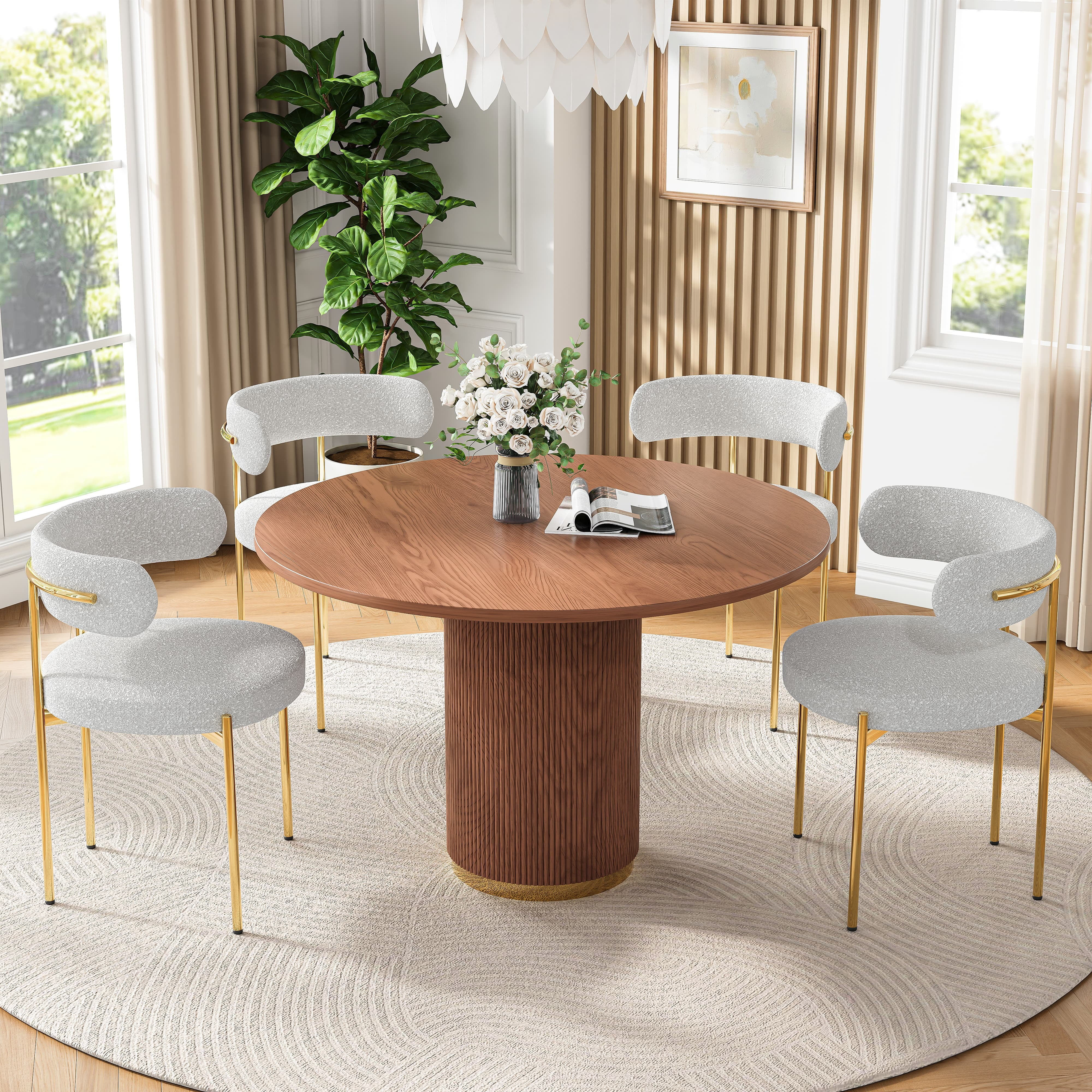 Mid-Century Modern 46" Round Dining Table Set, Roman Column Groove Base ...