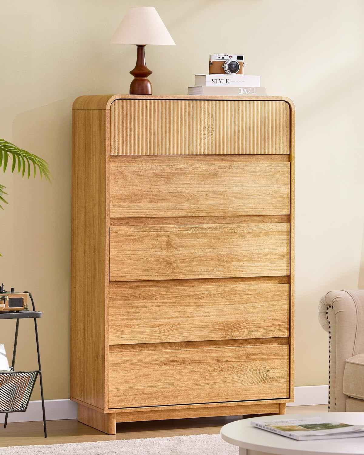 Mid Century Modern 5 Drawer Dresser for Bedroom, 45" Tall Wood Fluted ...