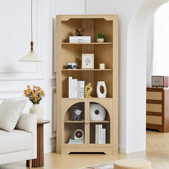 Mid-Century Modern 70" H Tall Coner Storage Cabinet with Doors ...