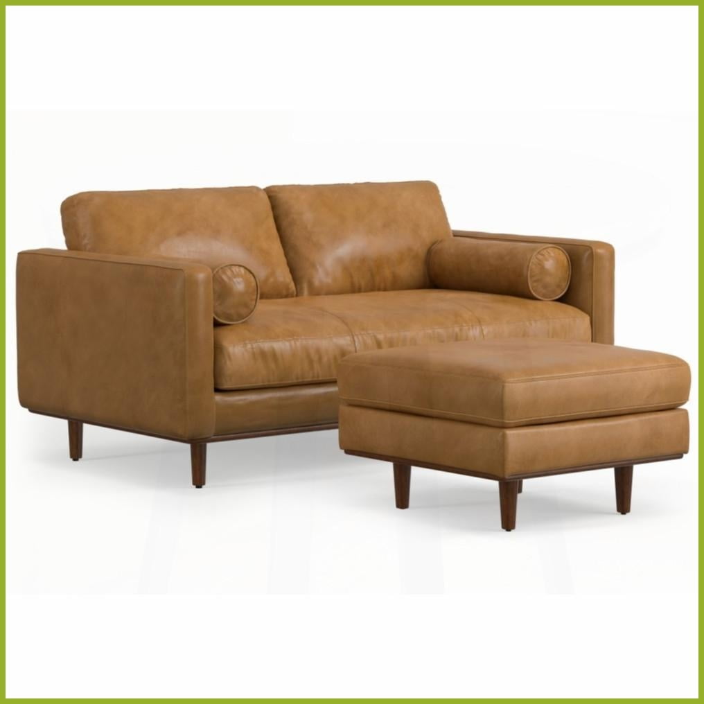Mid-Century Modern 72-Inch 2-Seat Sienna Kind Leather Sofa & Ottoman ...